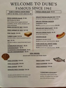 Menu – Dube's Seafood Restaurant